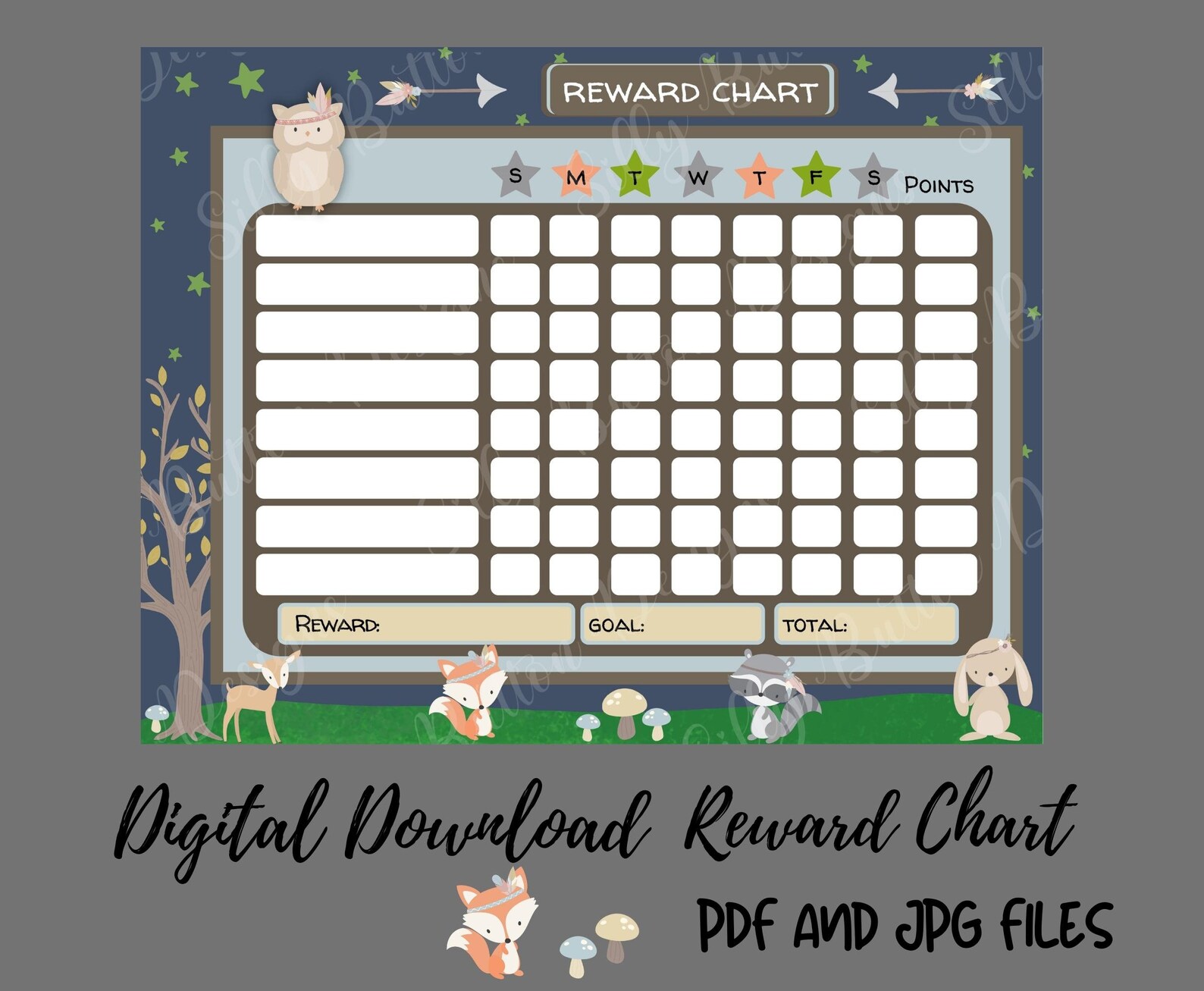 Woodland Animals Digital Printable Reward Chart / Weekly Kids - Etsy
