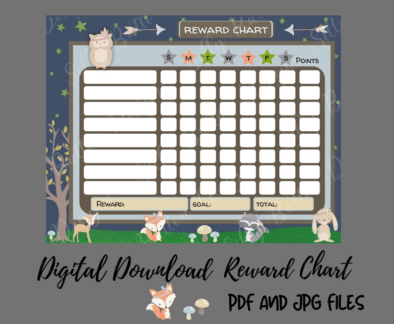 Woodland Animals Digital Printable Reward Chart / Weekly Kids - Etsy