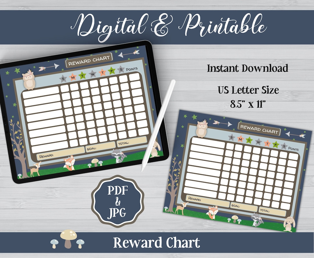 Woodland Animals Digital Printable Reward Chart / Weekly Kids Behavior ...