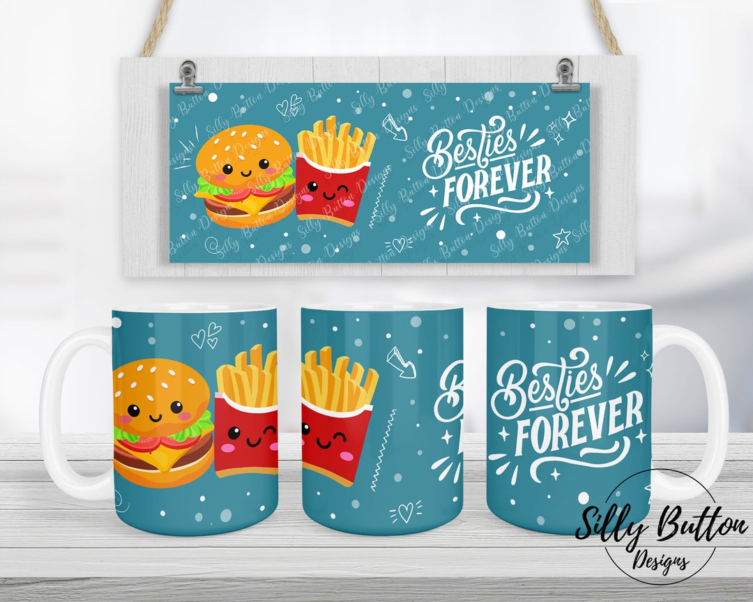 Besties Forever Hamburger Fries Fast Food W Faces Sublimation Mug ...