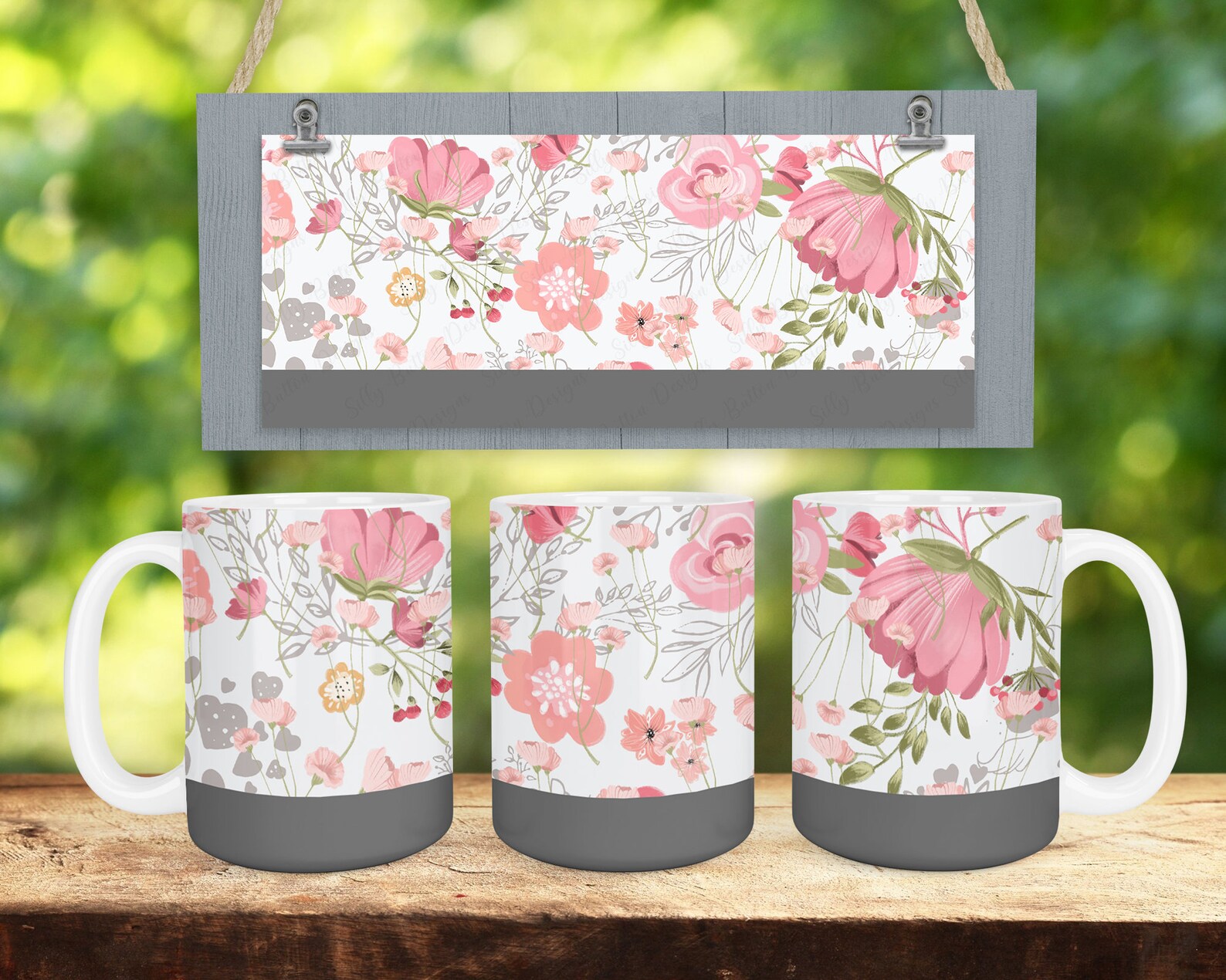 Pink and White Floral Sublimation Mug Digital Design 11oz or - Etsy