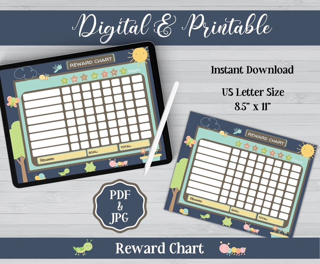 Bugs, Insects, Animals Digital Printable Reward Chart, Weekly Kids Plan ...