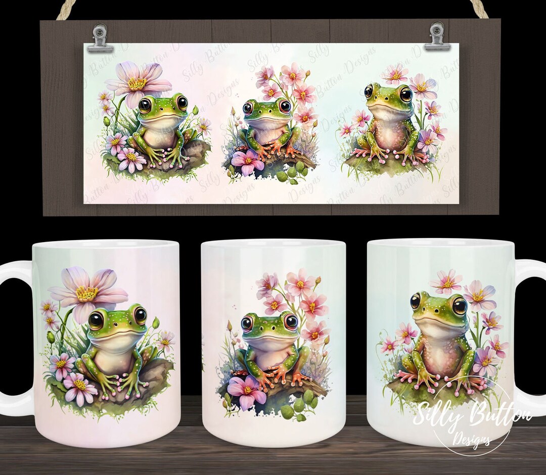 3 Frogs With Flowers Spring Animal Amphibian Sublimation Mug Design ...