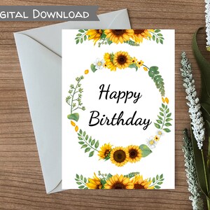 Happy Birthday Sunflowers With Wreath Card PDF & JPG Printable Instant ...