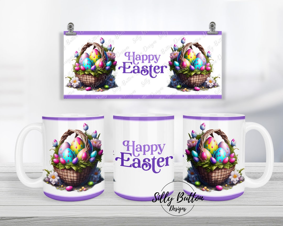 Purple Happy Easter Baskets With Eggs Sublimation Mug Design 11oz (or ...