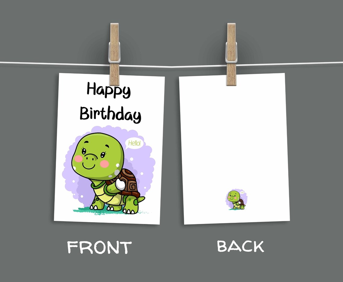 Happy Birthday Turtle Card PDF & JPG Printable Instant Digital - Etsy