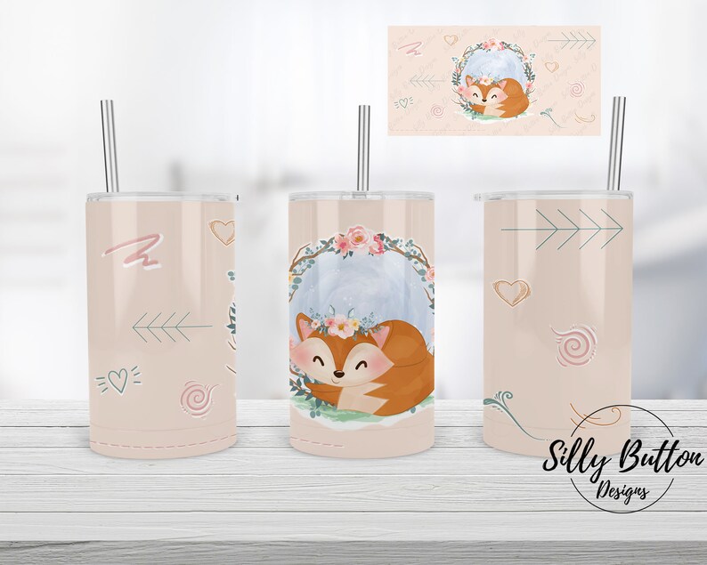 Cute Fox With Doodles Forest Animal Sublimation Straight Sippy Cup ...