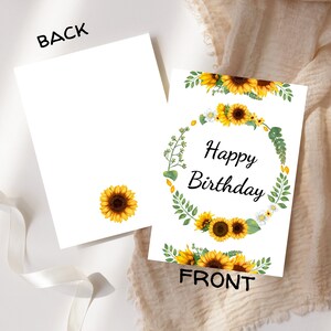 Happy Birthday Sunflowers With Wreath Card PDF & JPG Printable Instant ...