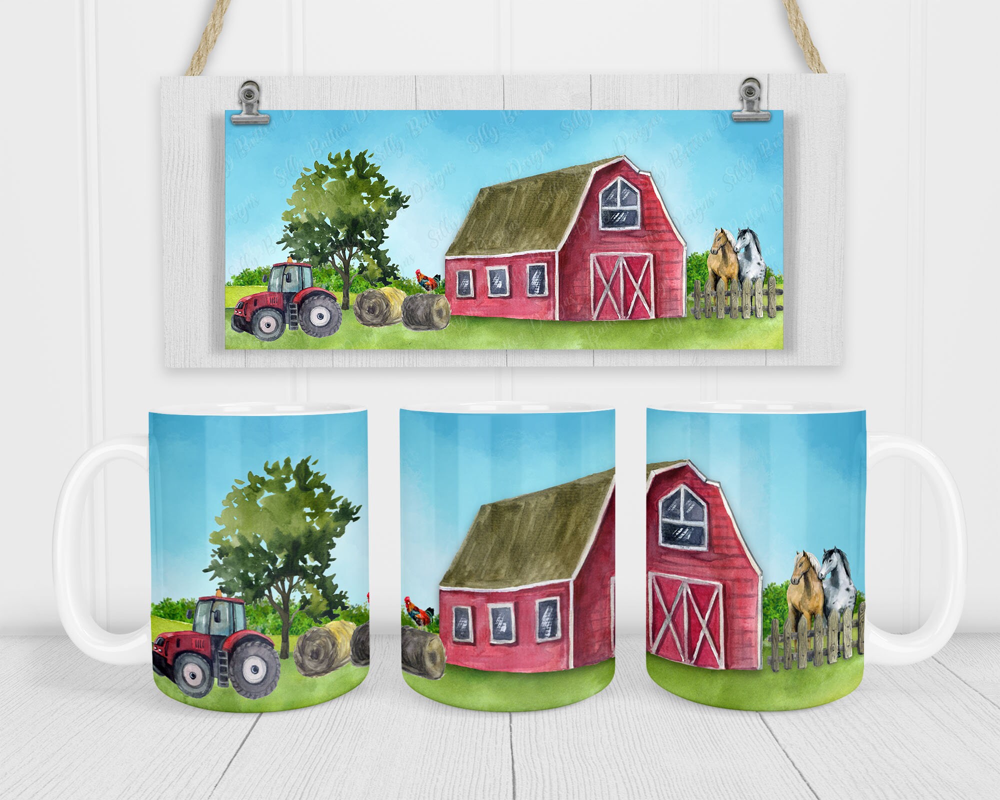 Farm Scene With Barn Horses Tractor Rooster Sublimation Mug - Etsy