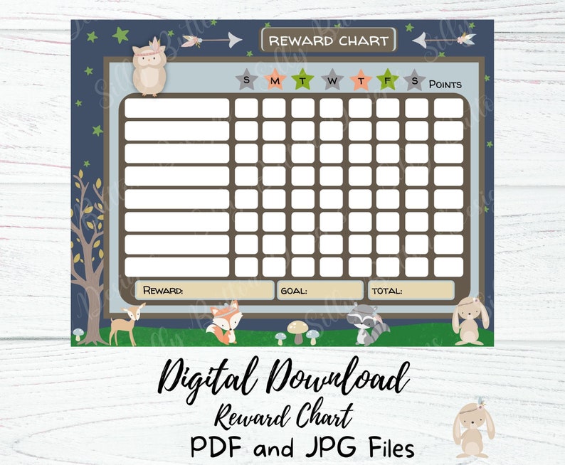 Woodland Animals Digital Printable Reward Chart / Weekly Kids - Etsy