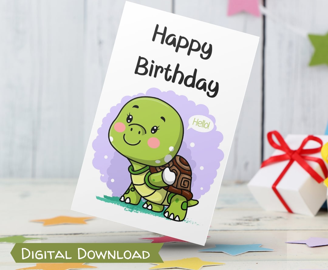 Happy Birthday Turtle Card PDF & JPG Printable Instant Digital Download ...
