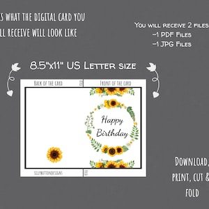 Happy Birthday Sunflowers With Wreath Card PDF & JPG Printable Instant ...