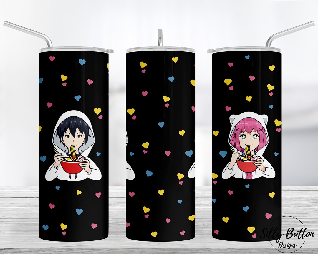 Anime Boy & Girl Eating Ramen Cartoon With Hearts Sublimation Skinny ...