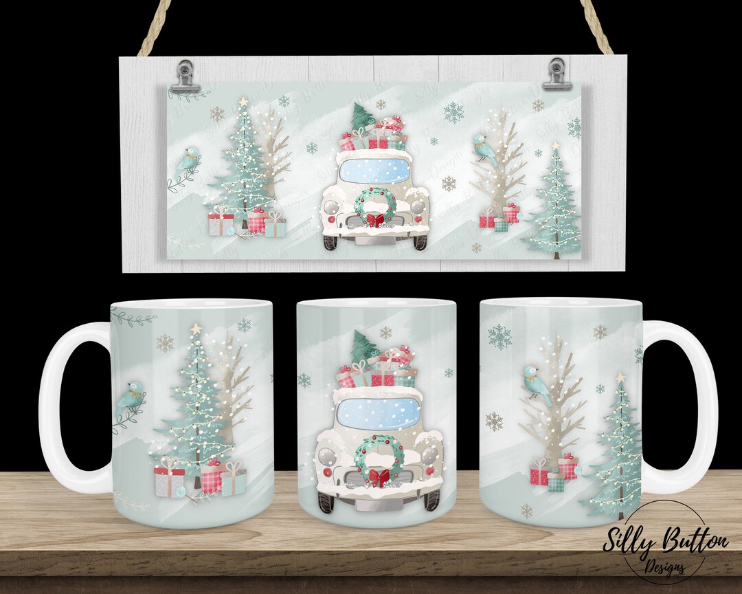 Christmas Vintage Car Truck Trees Snowflakes Sublimation Mug Design ...
