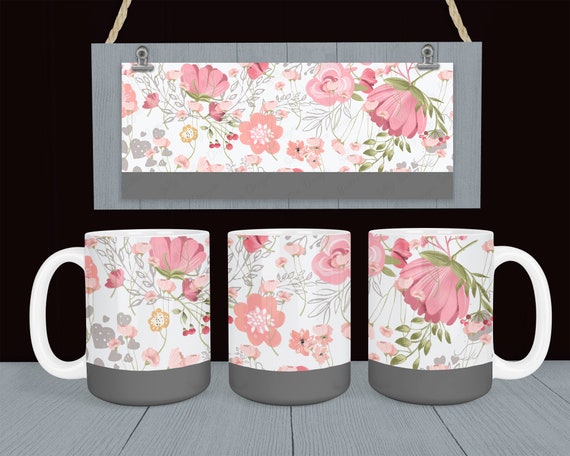 Pink and White Floral Sublimation Mug Digital Design 11oz or | Etsy