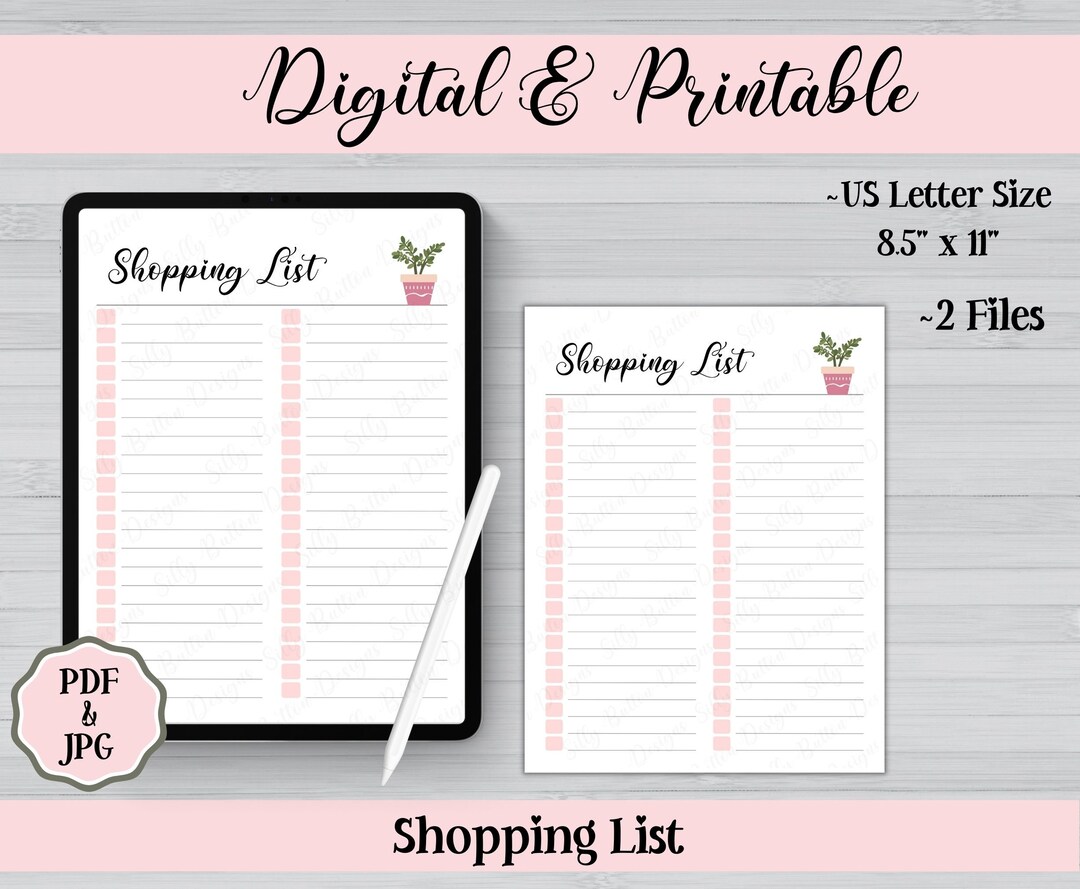 Shopping Checklist List Coral Pink Printable and Digital / PDF & JPG ...