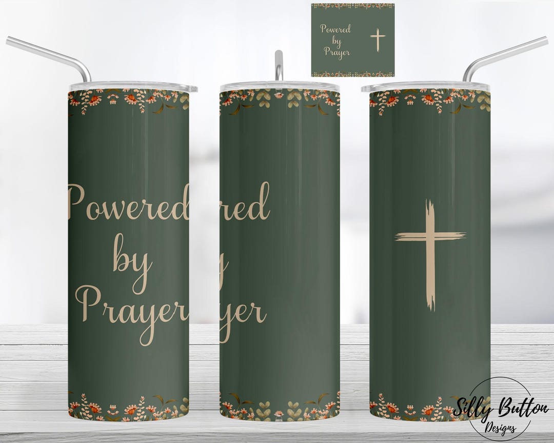 Powered by Prayer Cross With Flowers Faith Sublimation Skinny Straight ...