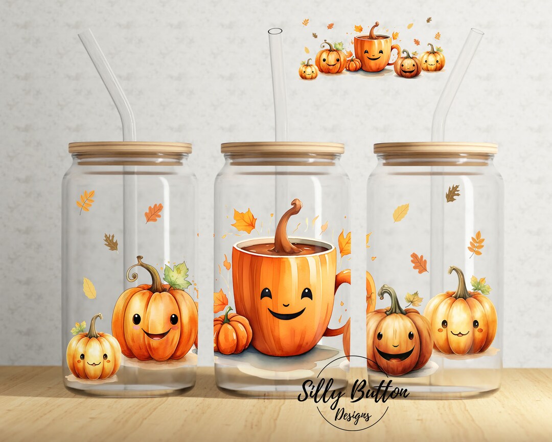 Fall Coffee Latte Drink Cup Pumpkin Spice 16oz Libbey Glass Can Tumbler ...