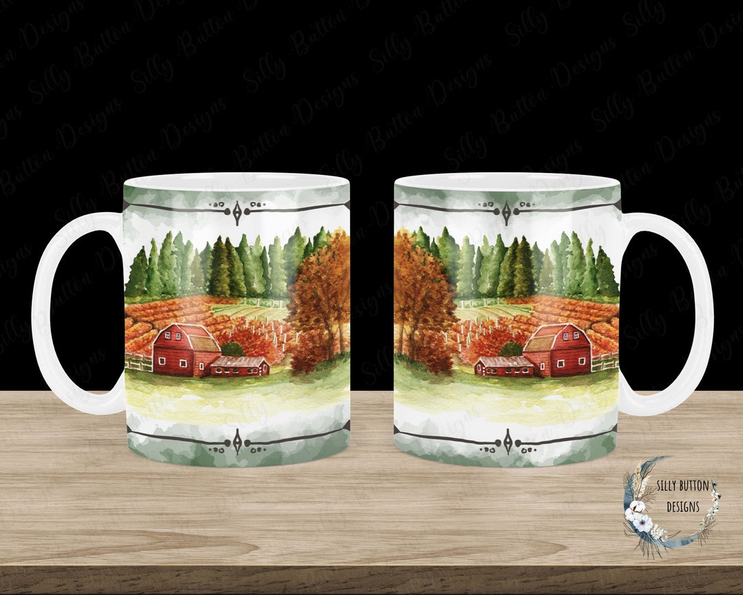 Farm With Green Boarder Farmhouse Scene Landscape Sublimation Mug ...