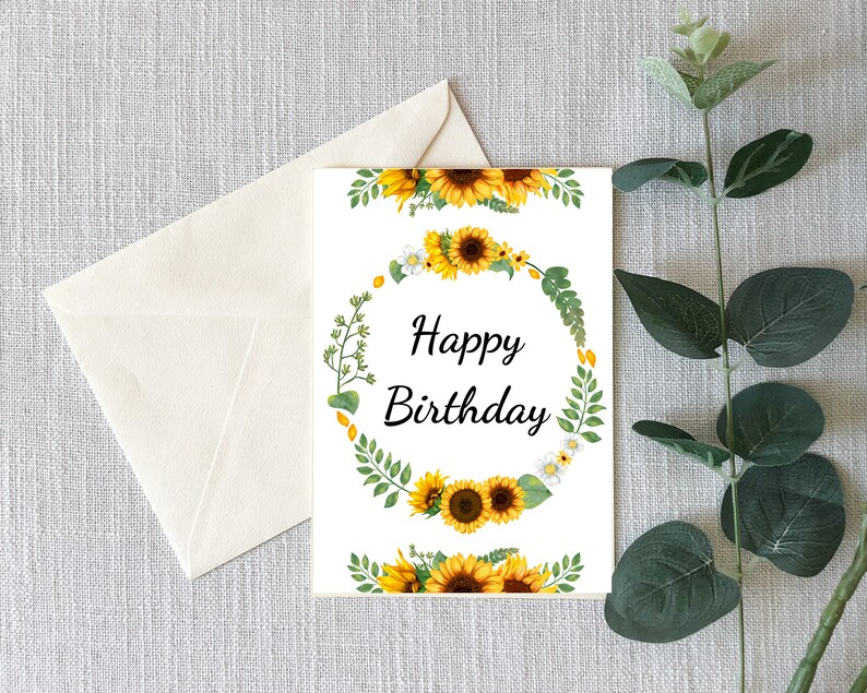 Happy Birthday Sunflowers With Wreath Card PDF & JPG Printable Instant ...