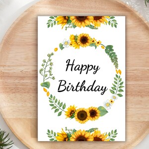 Happy Birthday Sunflowers With Wreath Card PDF & JPG Printable Instant ...