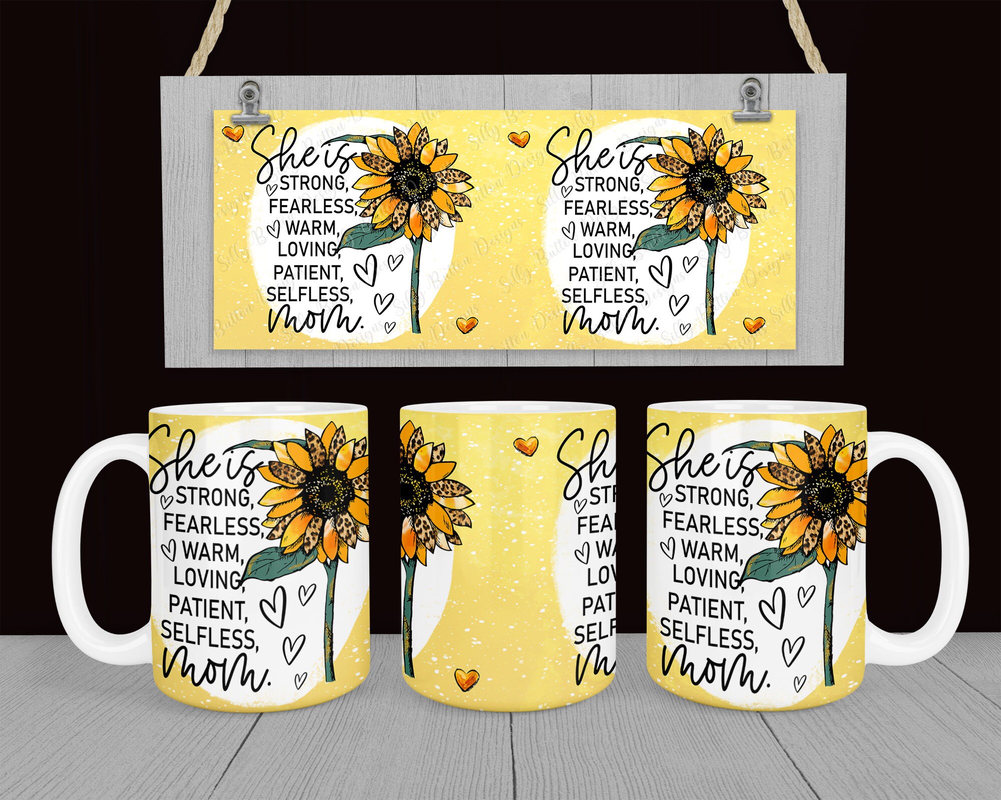 She is Strong, Fearless... Mom Yellow 2 Sided Sublimation Mug Design ...
