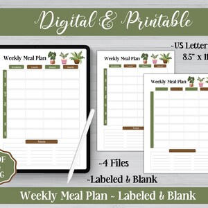 Weekly Meal Plan Schedule Printable and Digital / Labeled and Blank ...