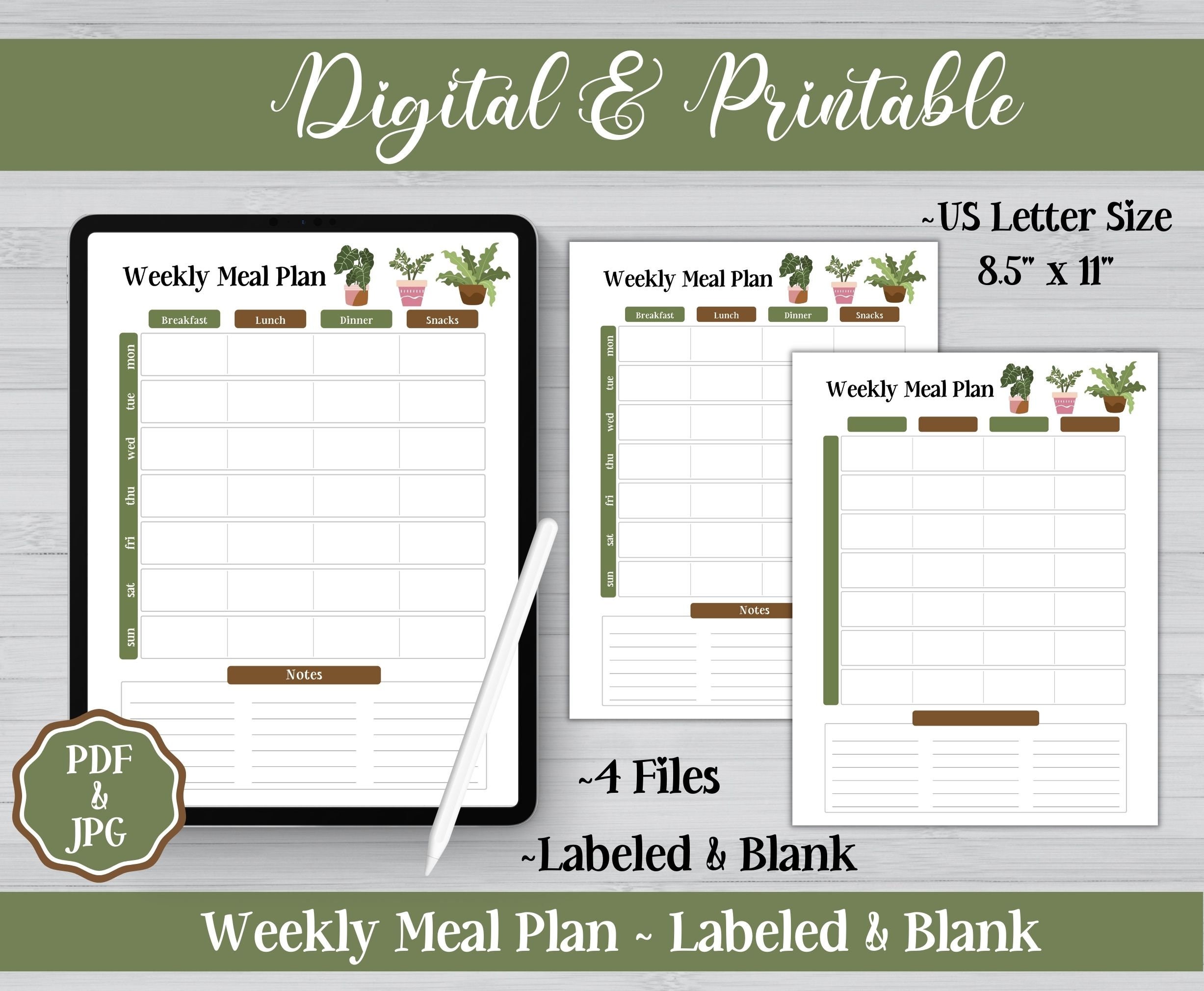 Weekly Meal Plan Schedule Printable and Digital / Labeled and - Etsy ...