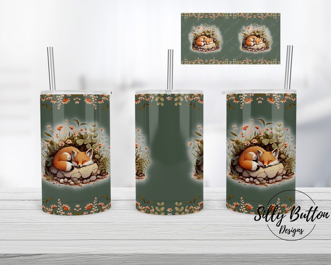Cute Fox With Flowers Forest Animal Green Sublimation Straight Sippy ...