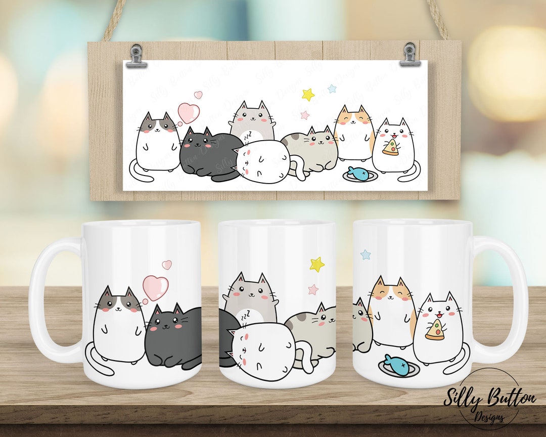 Kawaii Style Cats Hearts Stars Cute Kitty Kittens Sublimation Mug ...