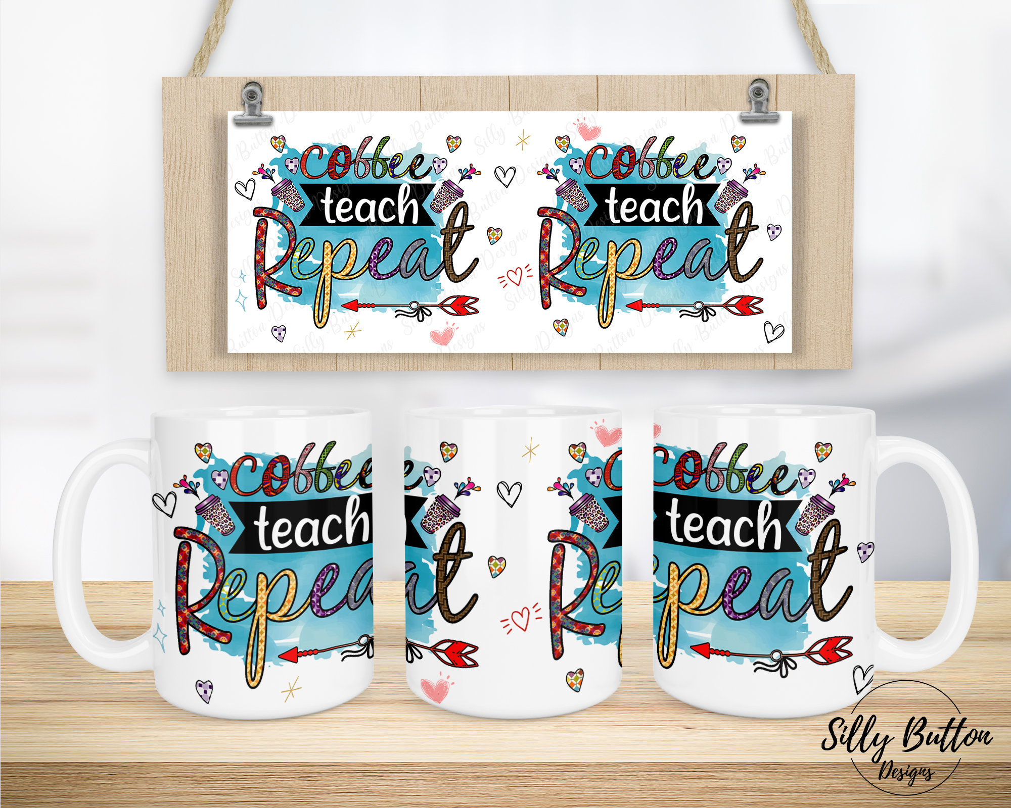 Coffee Teach Repeat School Teacher Sublimation Mug Design, 11oz (or ...
