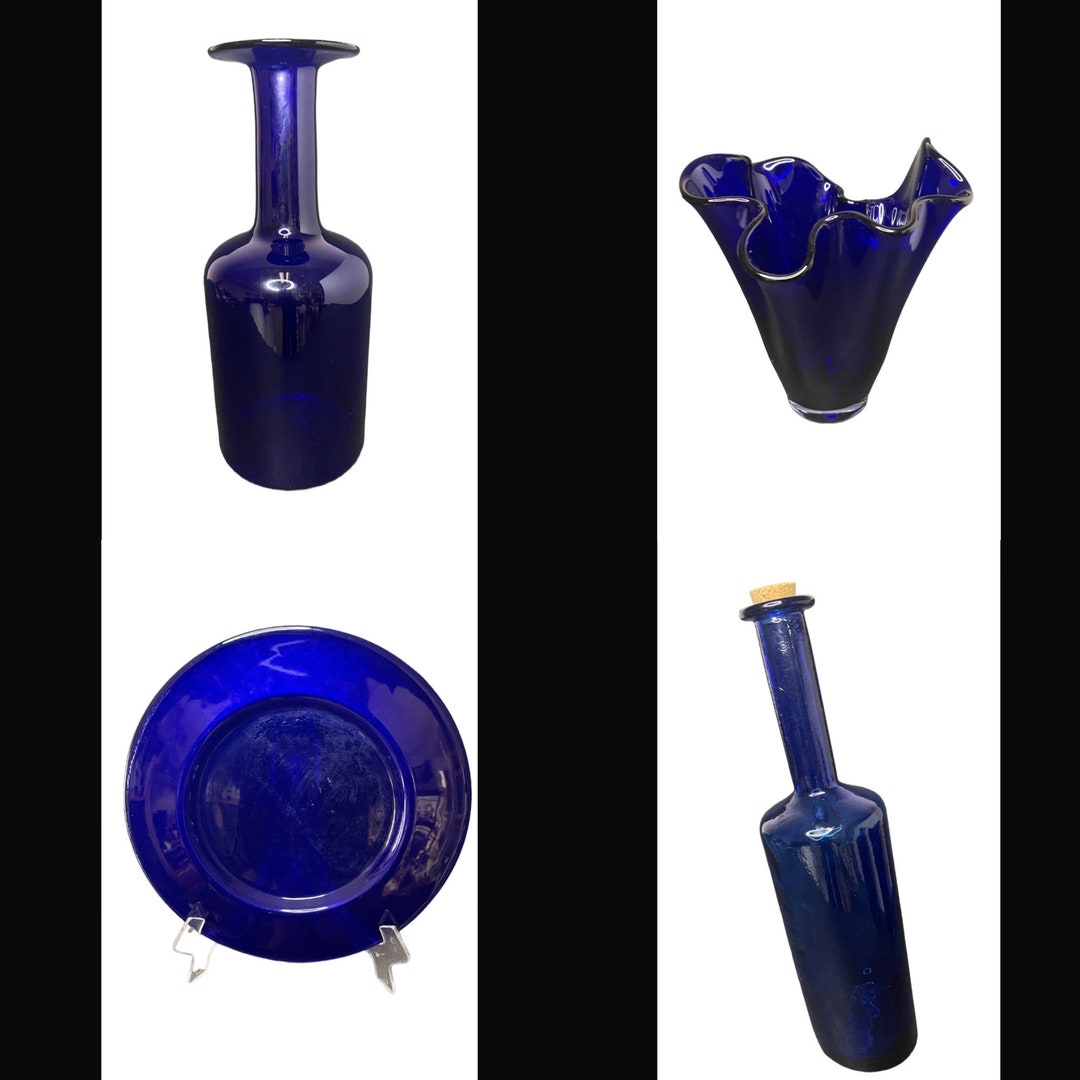 Cobalt Glass Handkerchief Vase, Slanted Bottle, Holmgaard Gulvase ...