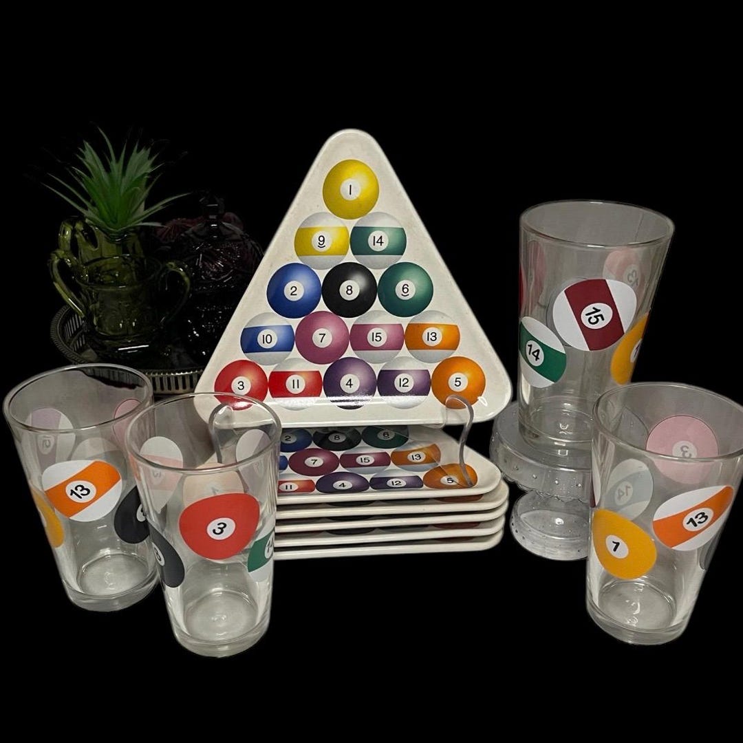 Billiard Pool Parlor Triangle Snack Plate and Pub Glass Set. - Etsy
