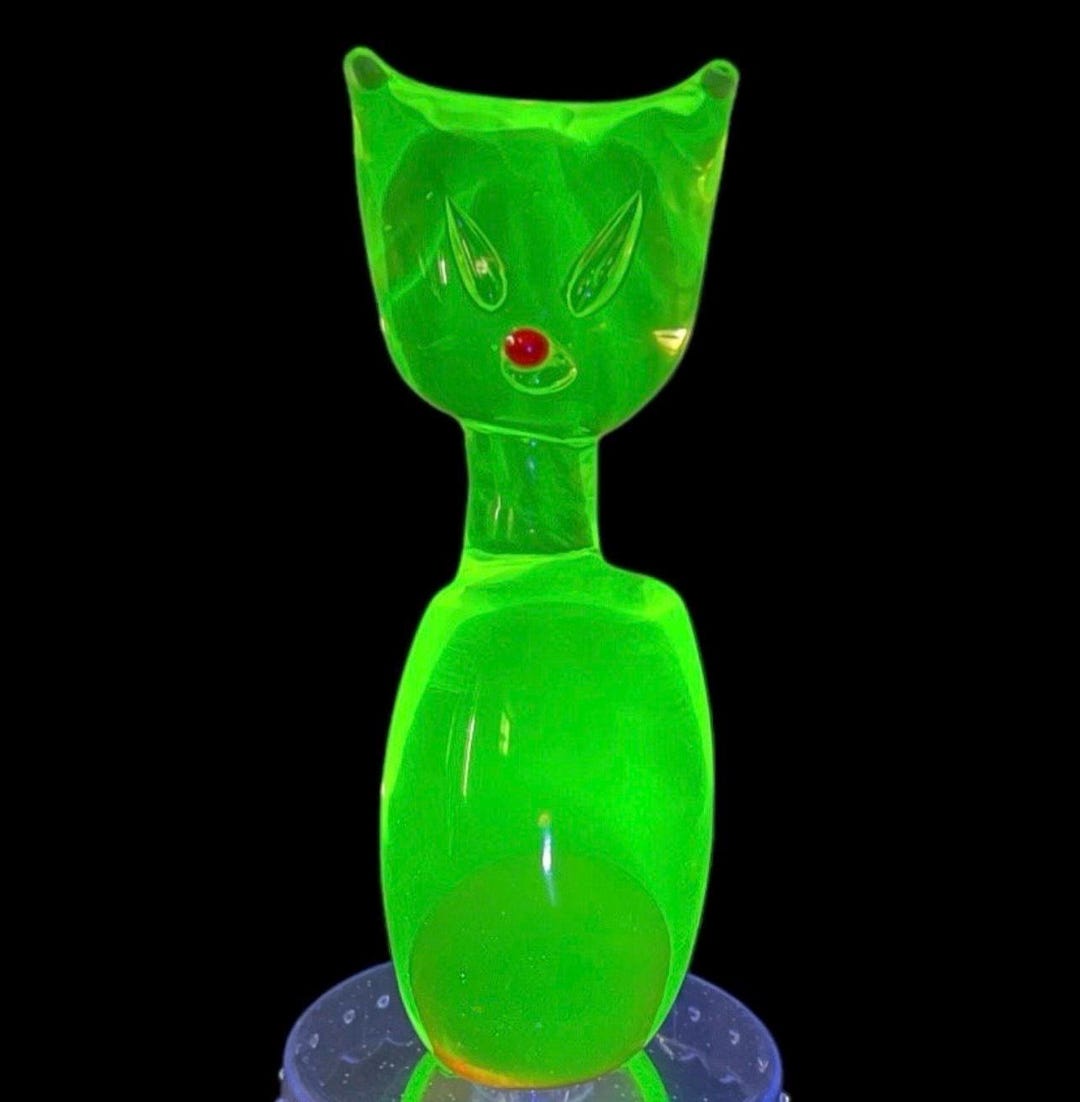 MURANO Uranium Glass 7 1/4 Cenedese Cat Figurine. Vaseline Yellow ...