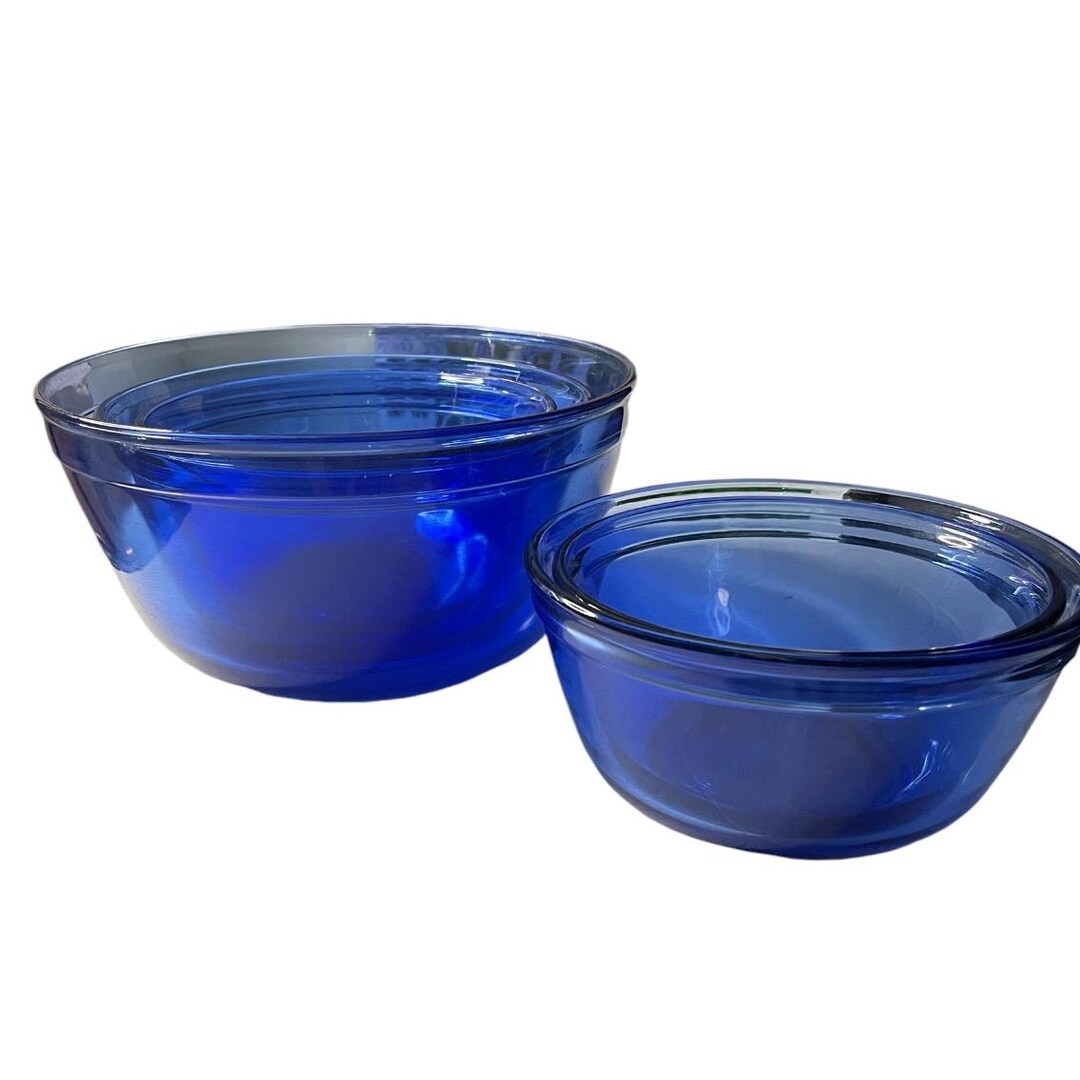 Cobalt Blue Nesting Mixing Bowls. Anchor Hocking Ovenware Set of 3 1.5 ...