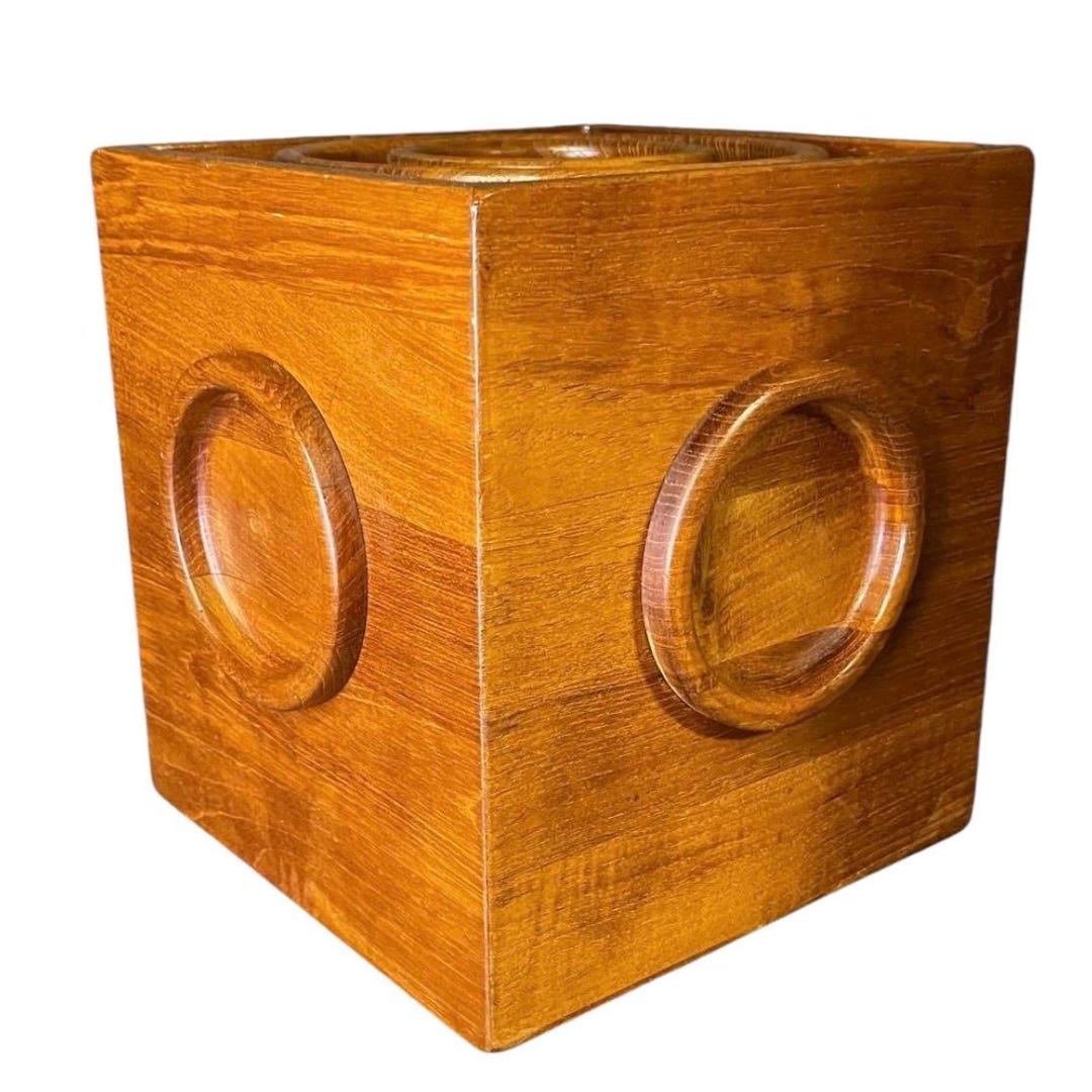 DANSK Bullseye Cube Ice Bucket, Teak Wood With Black Heavy Plastic ...