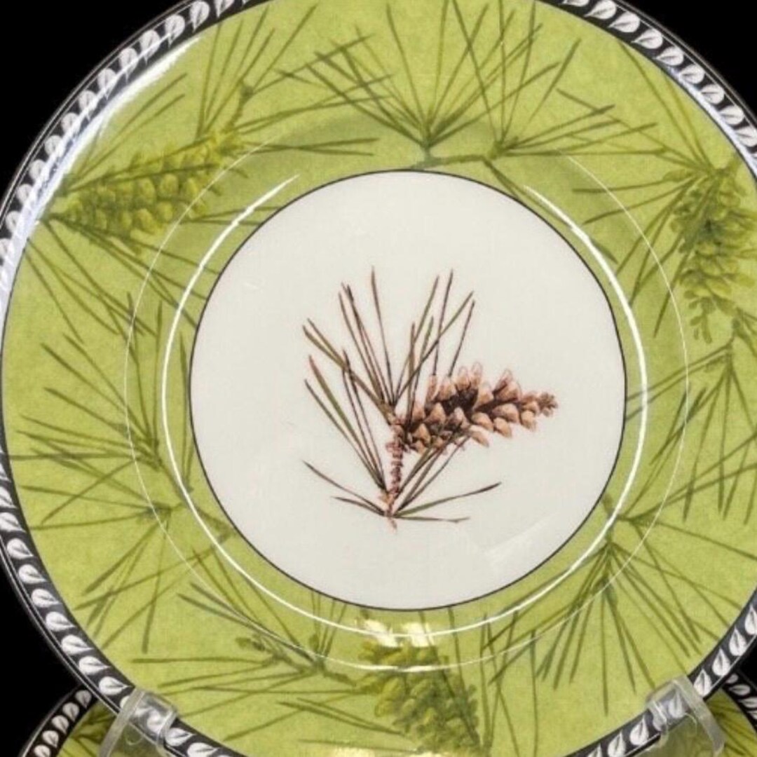 Pine Cone 9 1/2” Luncheon Plates Etchings “pine Bough”, Set of 4 ...