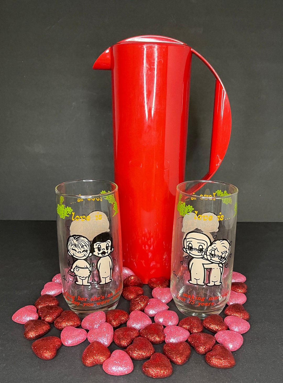 Nostalgic Love Is Tumbler Glass La Times Series Red Cocktail Pitcher Etsy