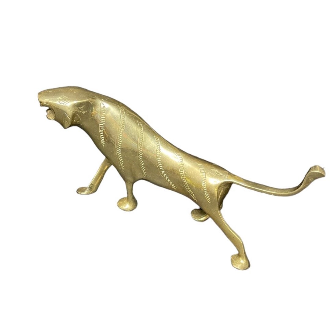 Striped Tiger Brass Statue, Brass Animal Figurines, 9 1/2 Prowling ...