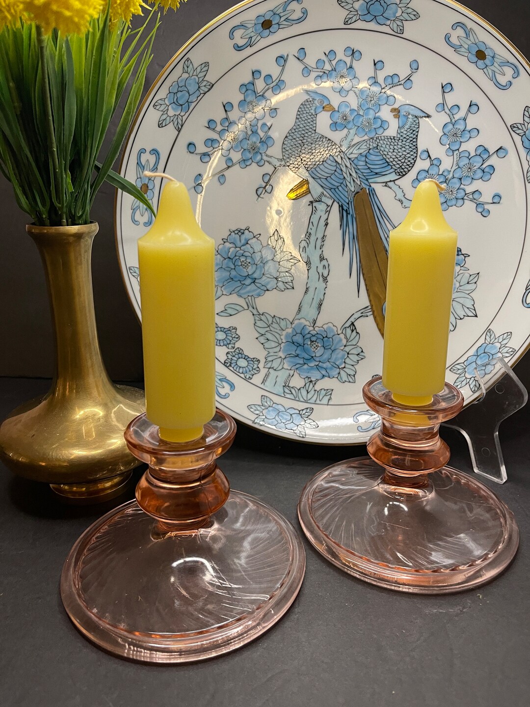 Pair Pink Depression Glass Candlesticks, 3 1/4 With Swirl Base - Etsy