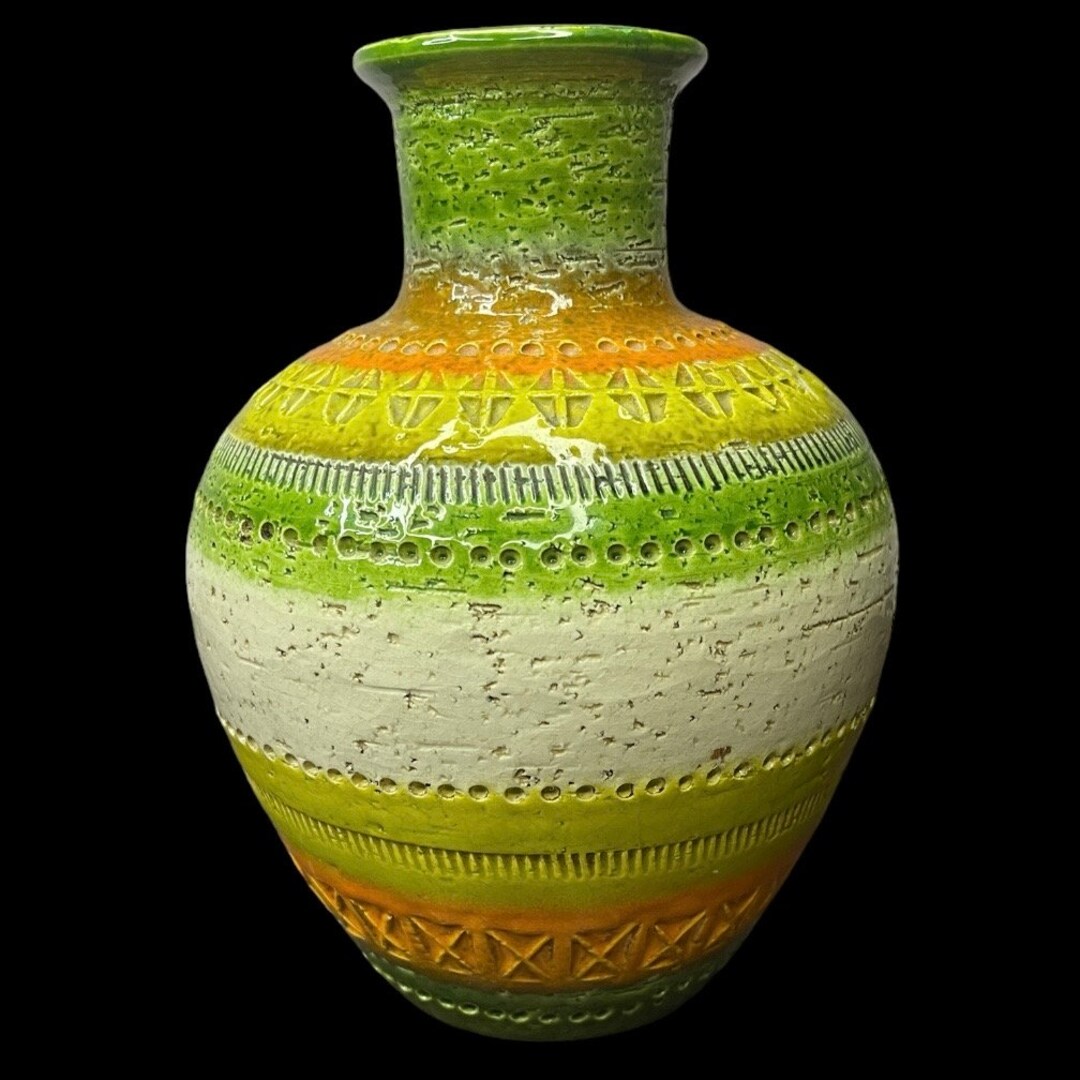 Bitossi Pottery 8 Vase, Impressed Geometric Patterns, Ceramic Glazed ...