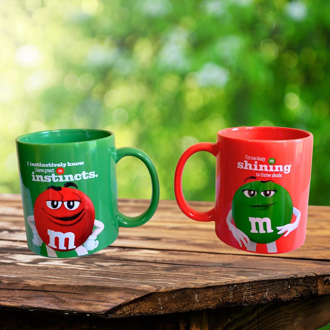 The Red and Green M&M Ceramic Mugs, Each With a Playful Quote - Etsy