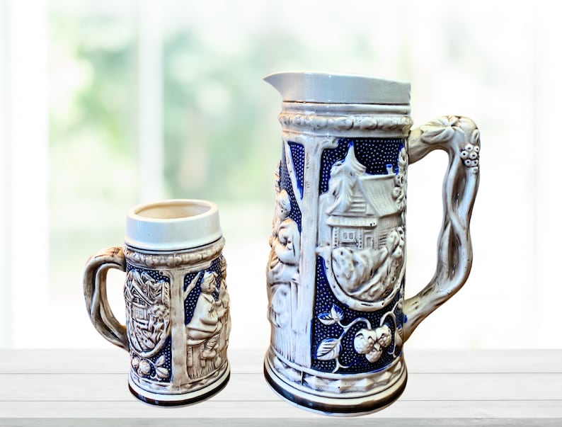 Vintage Ceramic German Beer Design Pitcher and Stein Set of 2 - Etsy