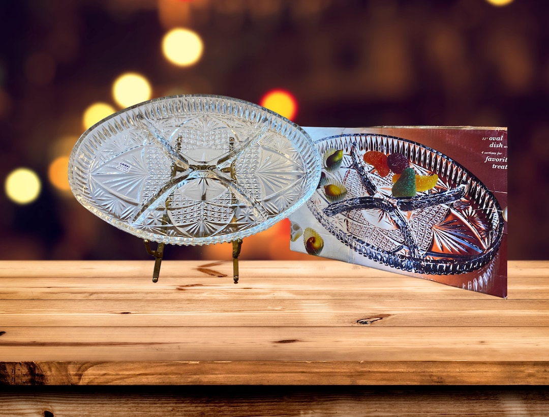 Vintage Laura Glass Works, 11" Oval Dish Divided With Four Section for ...