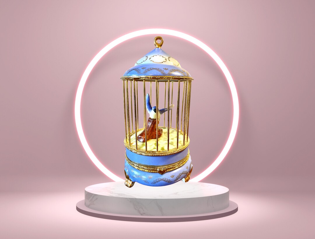 IMPERIAL PORCELAIN, Bird Cage Vintage Gold Tone Gilded Bird Hinged ...
