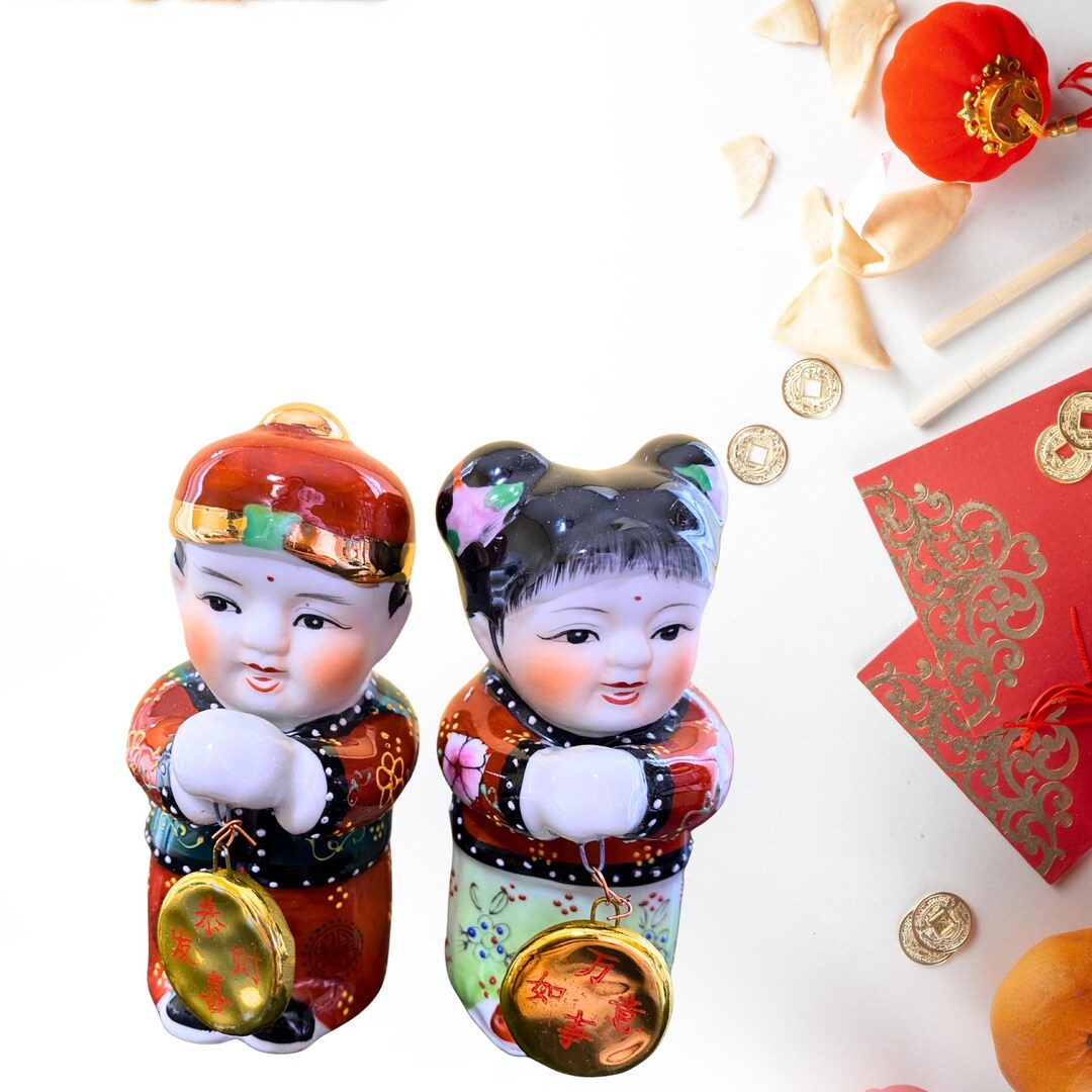 Vintage Chinese Pair Jintong (golden Boy) and Yunu (jade Girl ...