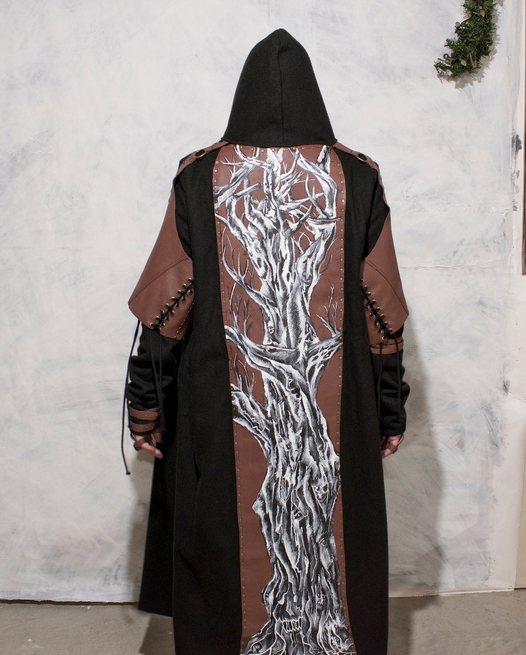 Wool Duster Jacket With Painted Leather Backpiece, the Soulreaper - Etsy