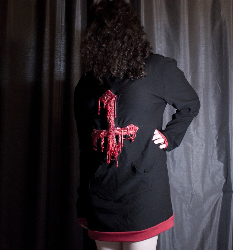 Inverted Cross, ''blood Dripping'', Oversized Hoodie With Pocket From the Barocco Satani Mini ...