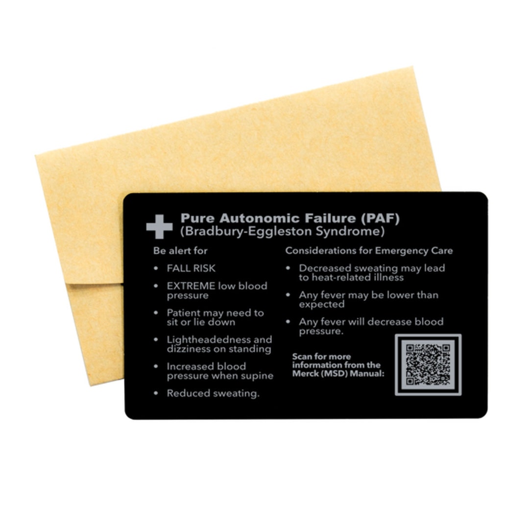 Pure Autonomic Failure Wallet Card Medical Alert Information for Paf ...