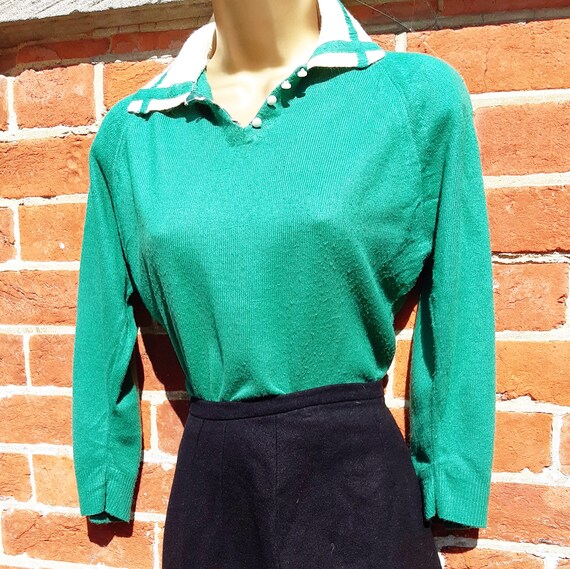 RARE! Green Vintage 50s American Sweater pin up sweat… - Gem